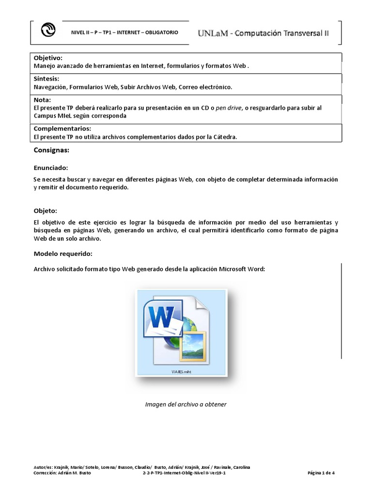 2 2 P TP1 Internet Oblig Nivel II Ver19 1 | PDF | Red mundial | Internet y web