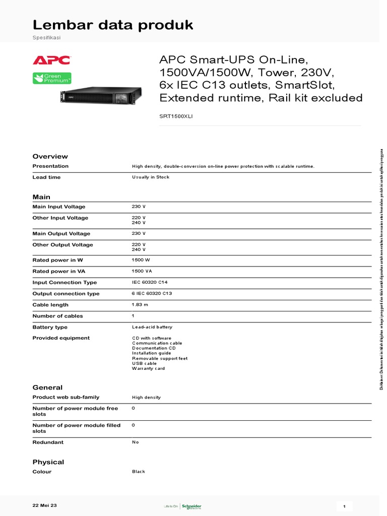Smart-UPS On-Line_SRT1500XLI | PDF | Physical Quantities | Computer ...