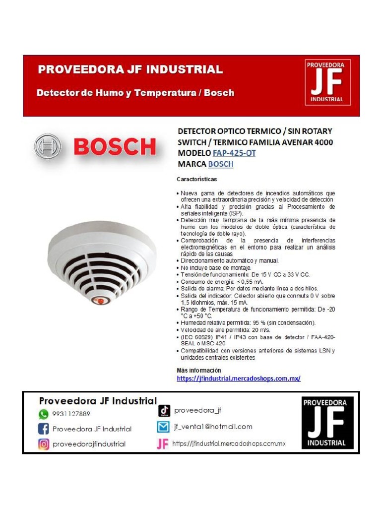 Detector Optico Termico Bosch Fap-425-Ot | PDF