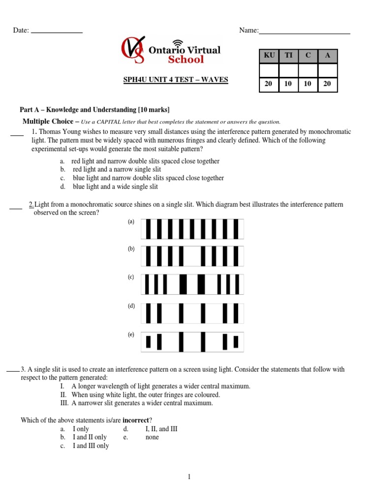 Unit 4-WAVES TEST-SPH4U 2023 | Download Free PDF | Diffraction | Wavelength