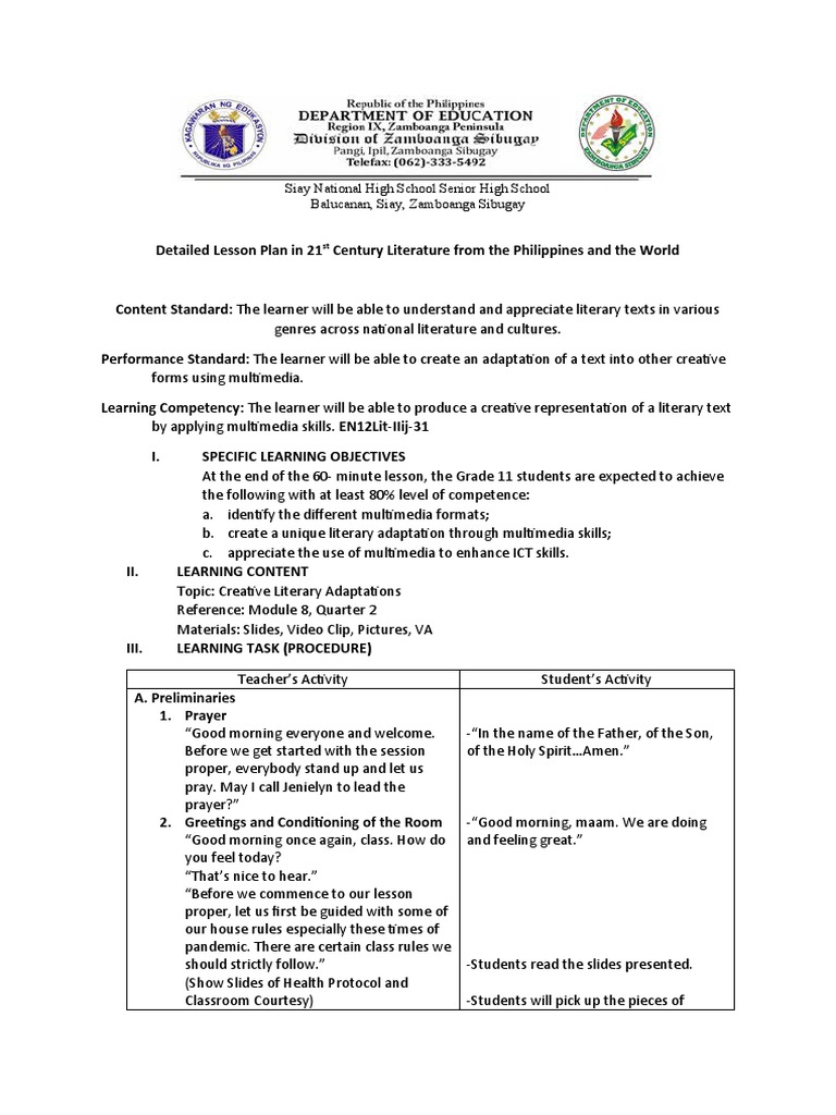 Detailed Lesson Plan in 21st Century Literature from the Philippines ...