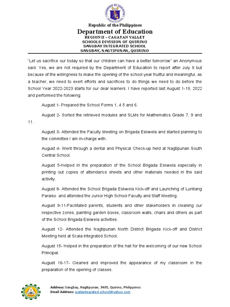 Accomplishment Report Brigada | PDF | Schools | Cognition