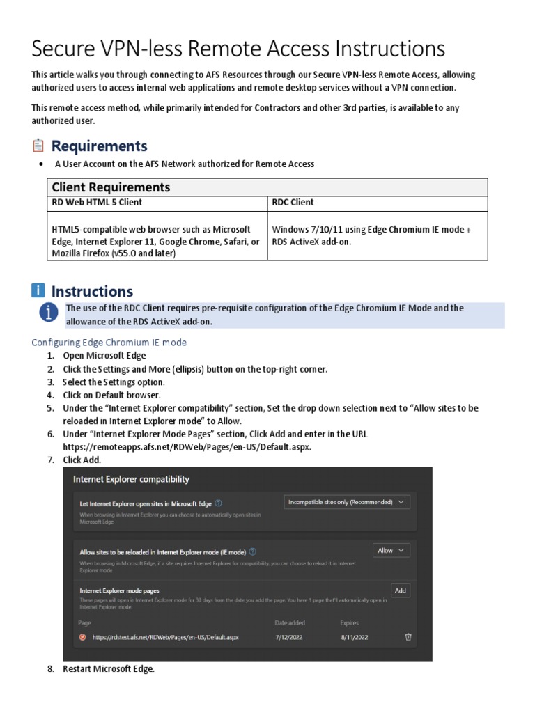 Remote Acess No VPN Instructions | PDF
