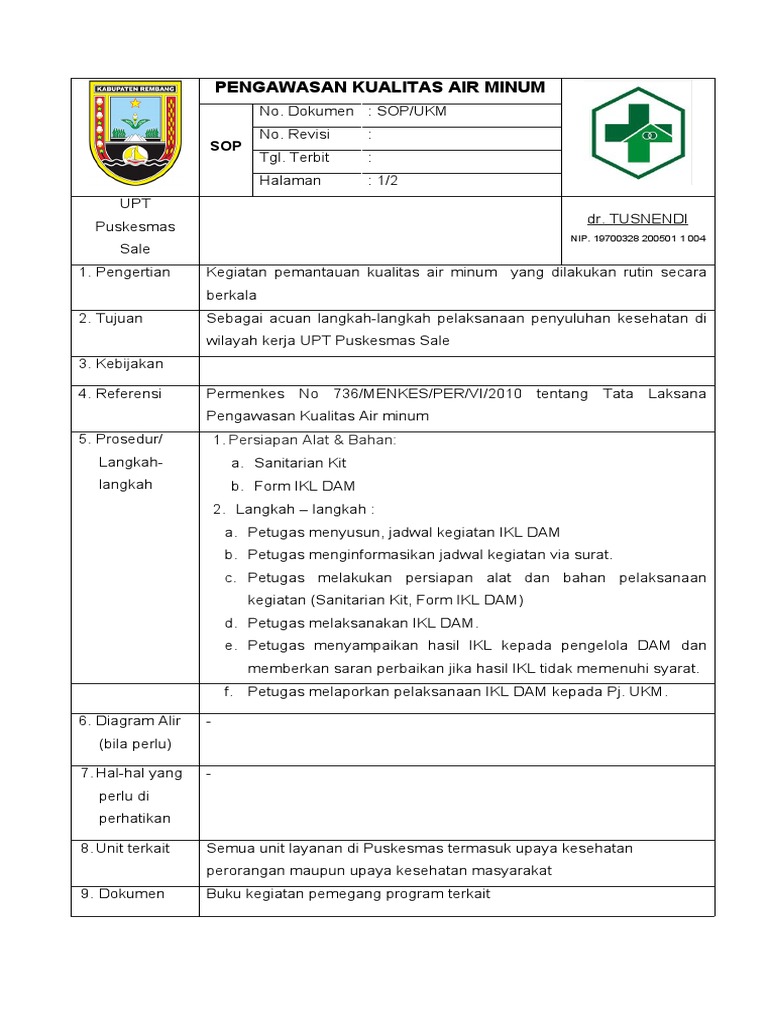 SOP pengawasan Kualitas Air Minum | PDF