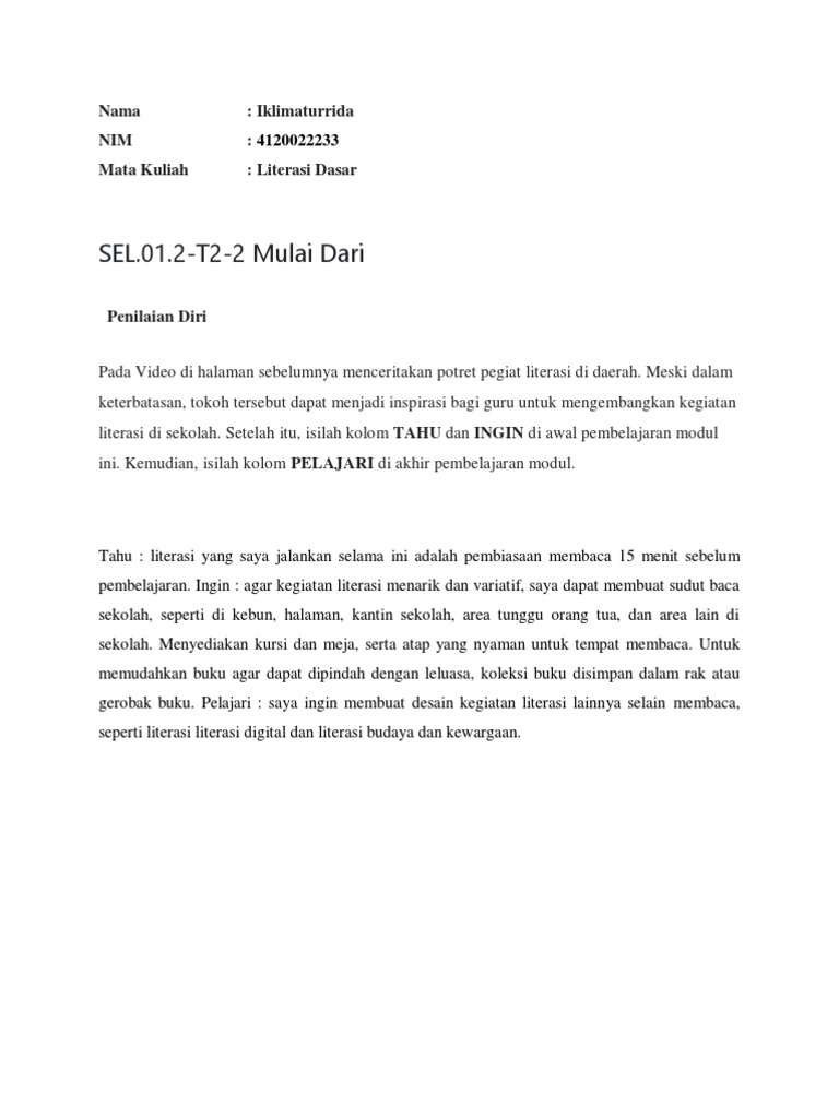 Iklimaturrida. Literasi. T2. Mulai Dari | PDF | Seni | Kajian Bahasa Asing