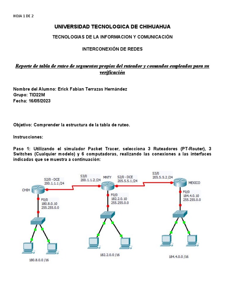Reporte de Ruteo en Redes TCP/IP | PDF | Enrutador (Computación) | Red ...