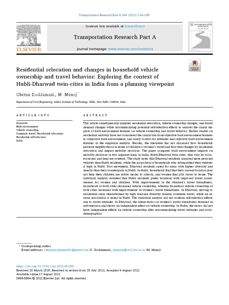 Residential Relocation and Changes in Household Vehicle | PDF | Built ...