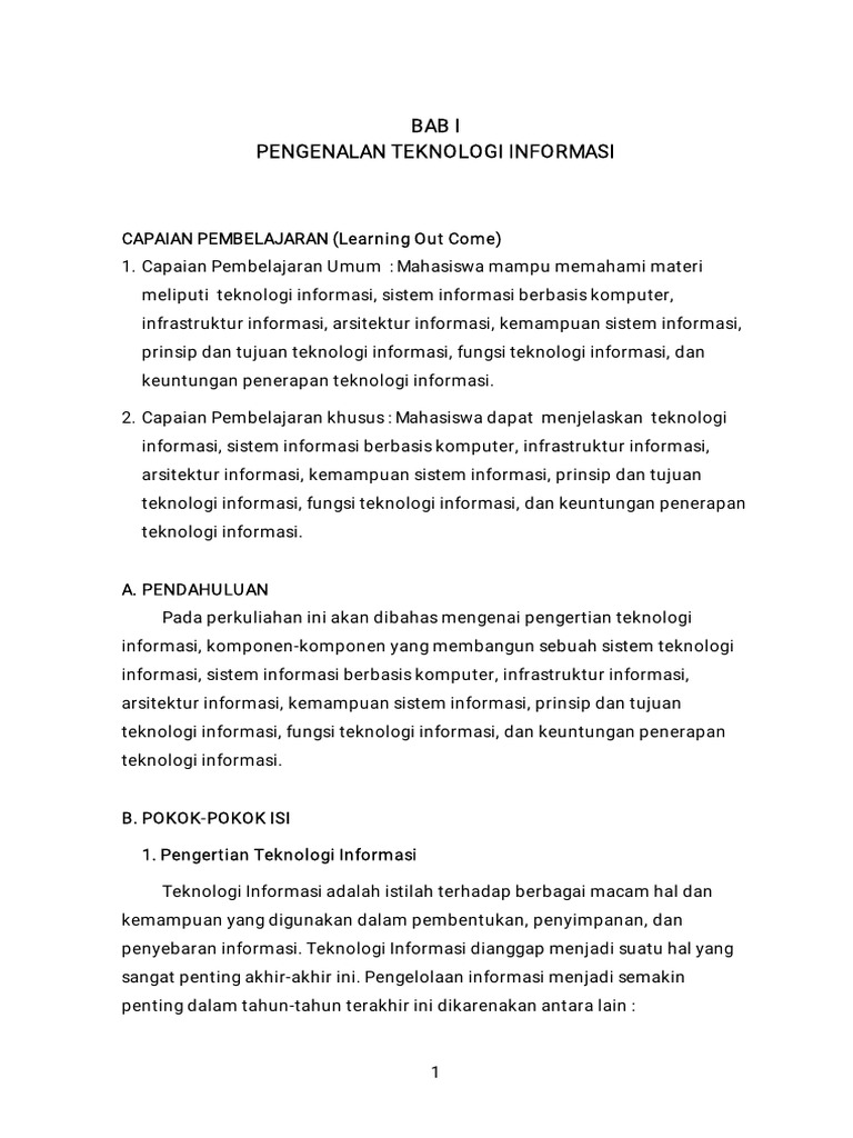 BAB I Pengenalan Teknologi Informasi | PDF