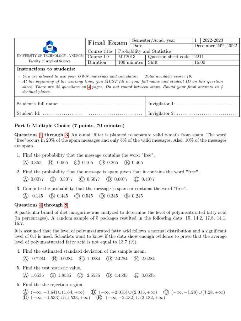 Prob-Stat - Final | Download Free PDF | Errors And Residuals | Regression Analysis