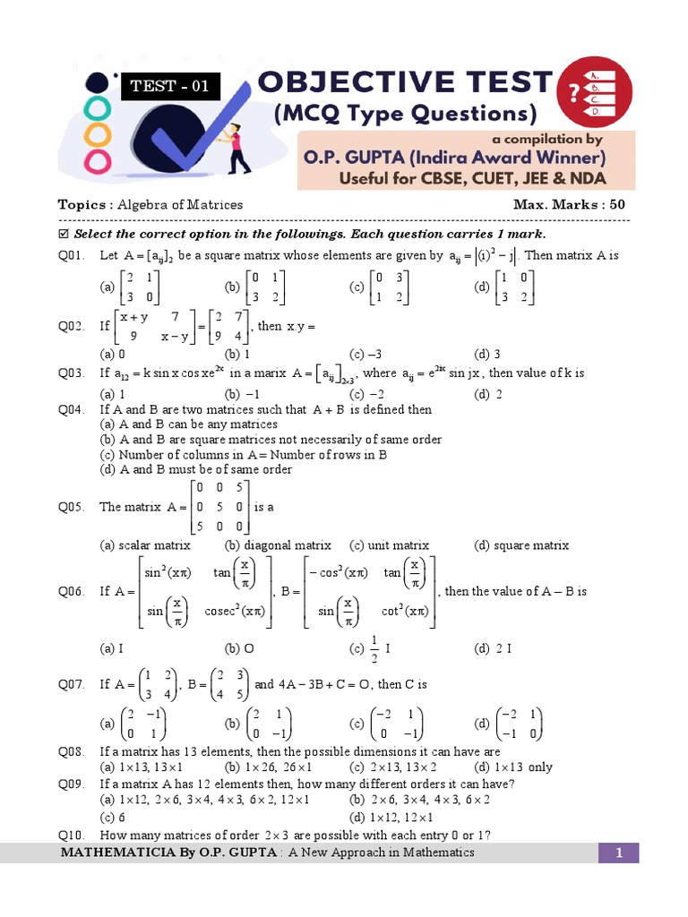 MCQ - Matrices | PDF | Matrix (Mathematics) | Operator Theory