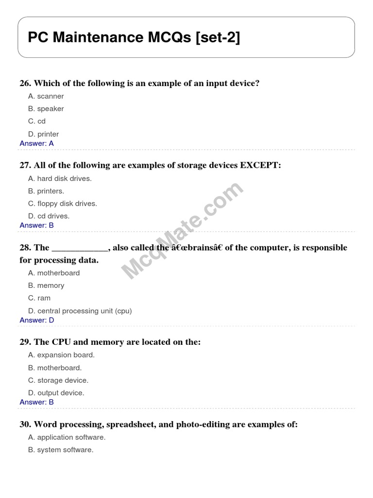 PC Maintenance Solved MCQs (Set-2) | PDF | Personal Computers ... PC Maintenance Solved MCQs (Set-2) | PDF | Personal Computers ...