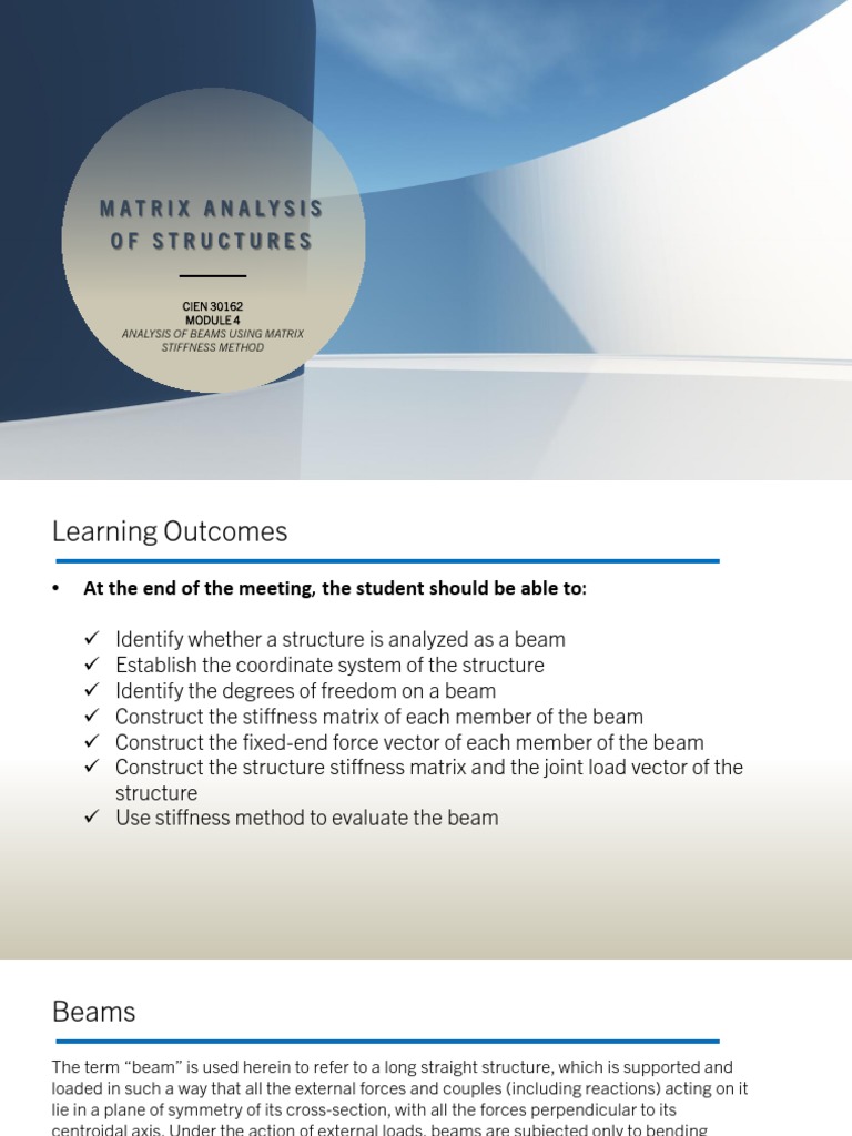 04 - Analysis of Beams Using Matrix Stiffness Method | PDF | Bending | Beam (Structure)