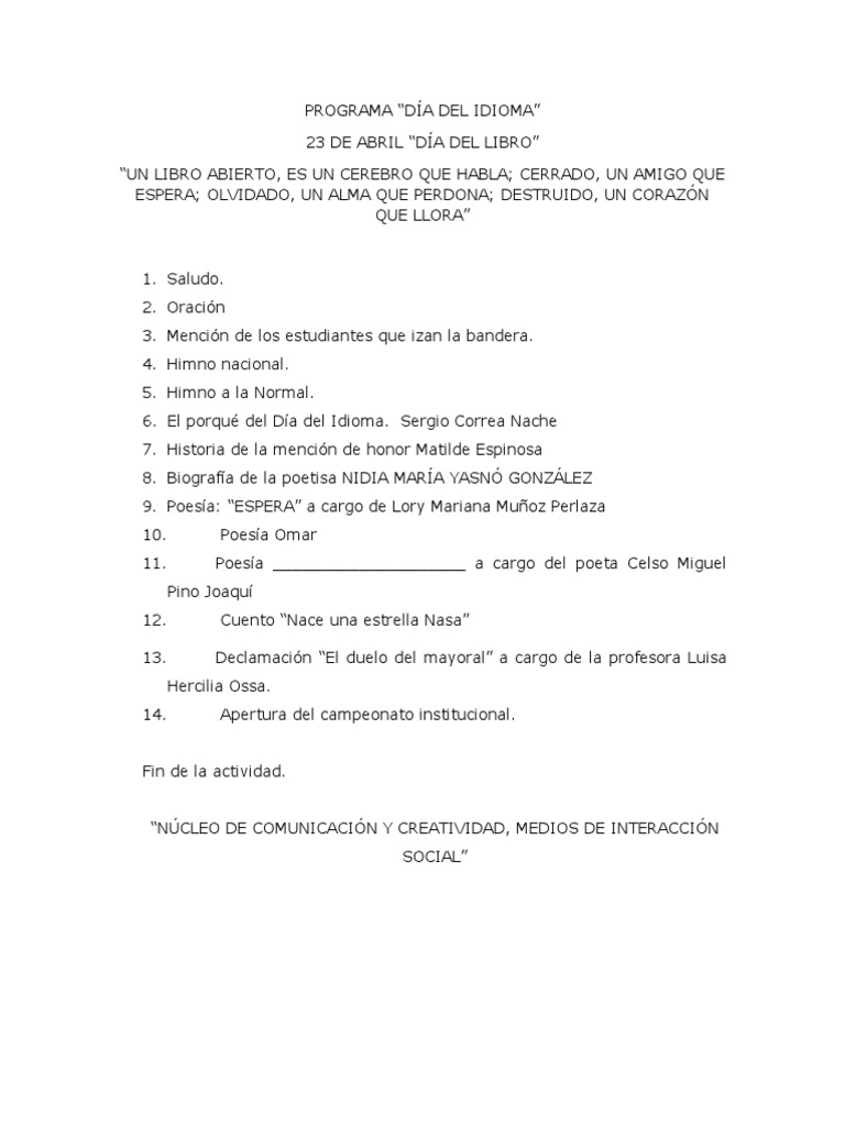 Programa Día Del Idioma | PDF