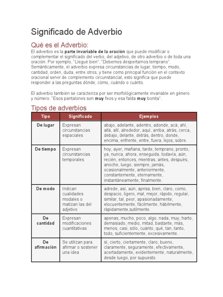 Tipos y Ejemplos de Adverbios | PDF | Adverbio | Lingüística