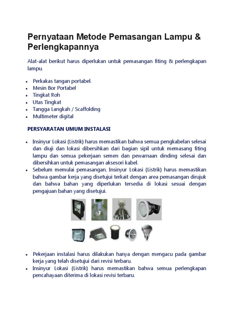 Pernyataan Metode Pemasangan Lampu | PDF