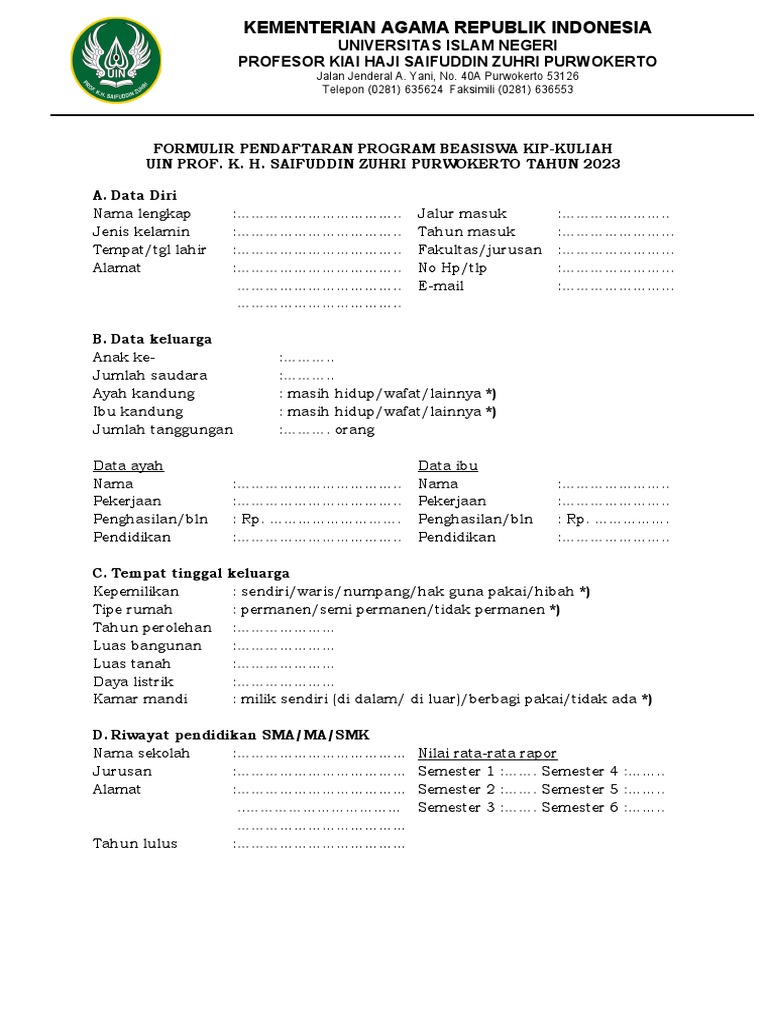Formulir Pendaftaran KIP 23 | PDF
