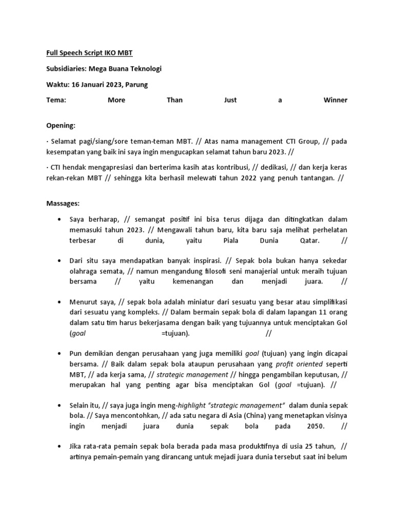 Full Speech Script IKO MBT | PDF