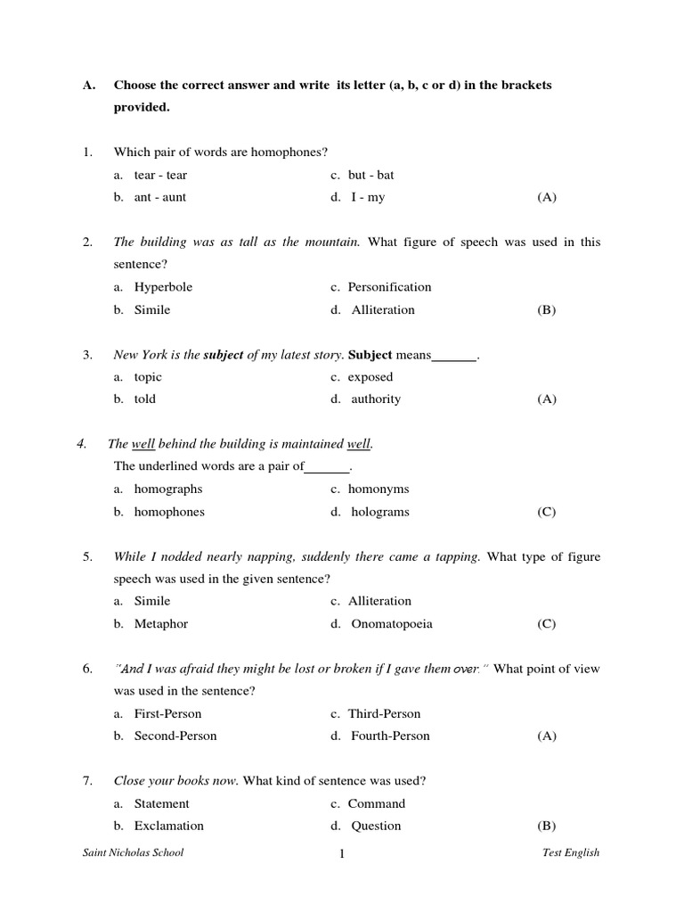 Test English primary _ Lower primary 11 Feb 23 | PDF | Brain | Neuron