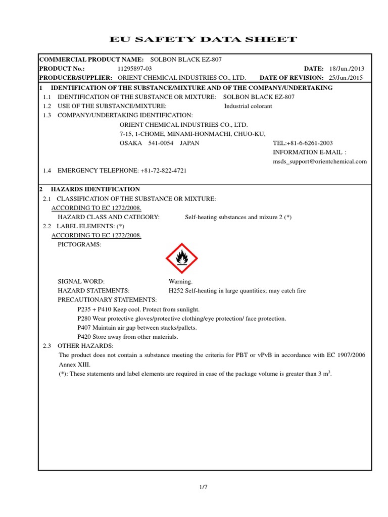 Solbon Black EZ-807 Safety Data Sheet | PDF | Firefighting | Toxicity