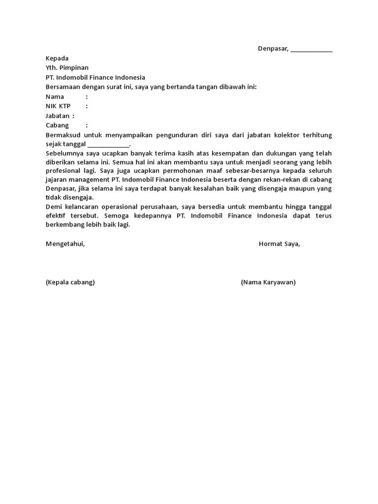 Contoh Surat Resign (TULIS TANGAN) | PDF