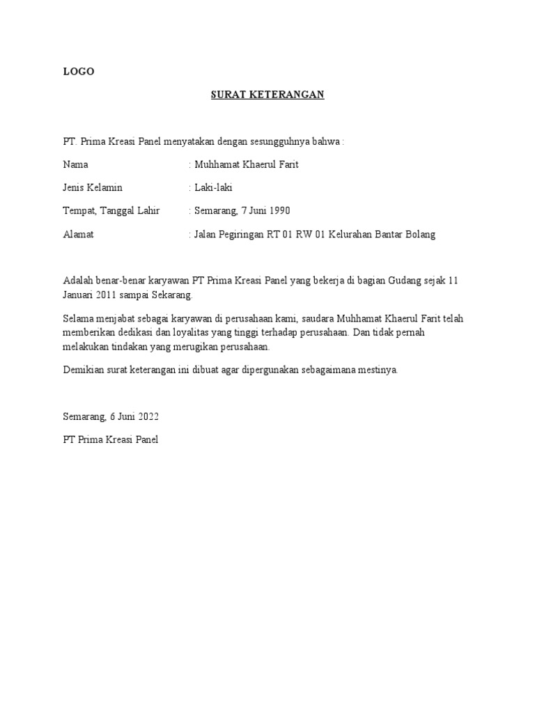 Surat Lama Bekerja | PDF