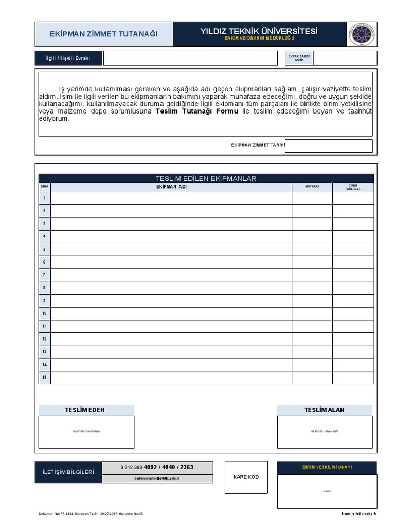 1241 Ekipman Zimmet | PDF