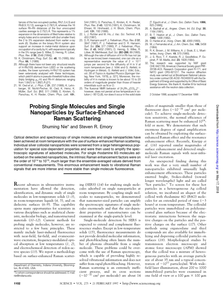 Probing Single Molecules and Single Nanoparticles by Surface-Enhanced Raman Scattering | PDF