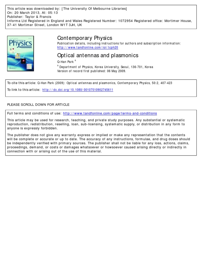 Optical Antennas and Plasmonics Overview | PDF | Antenna (Radio) | Optics
