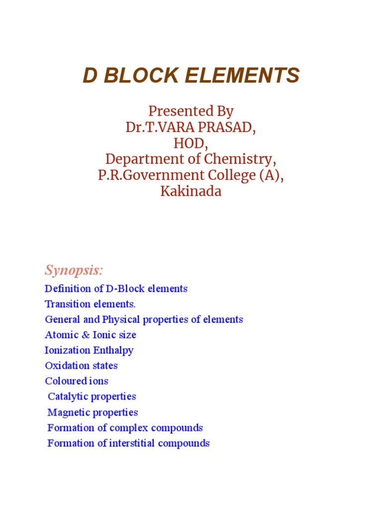D Block Elements Pdf389 Pdf Transition Metals Ion