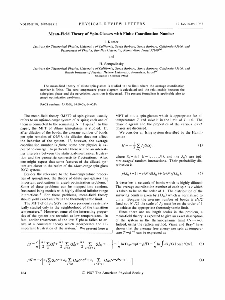 PhysRevLett 58 164 | Download Free PDF | Phase Transition | Mathematics