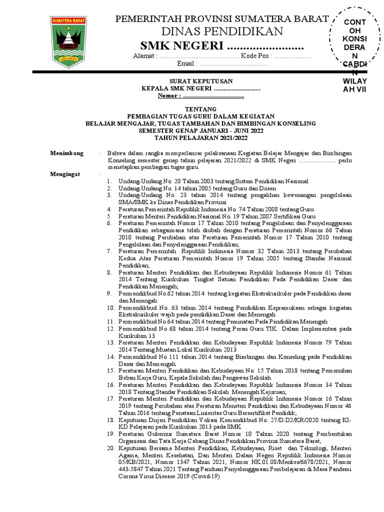 Format Konsideran SK PBM SMK TP 2021-2022 | PDF
