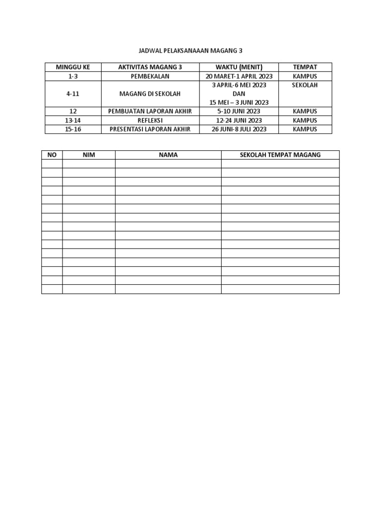 Jadwal Magang 3 | PDF