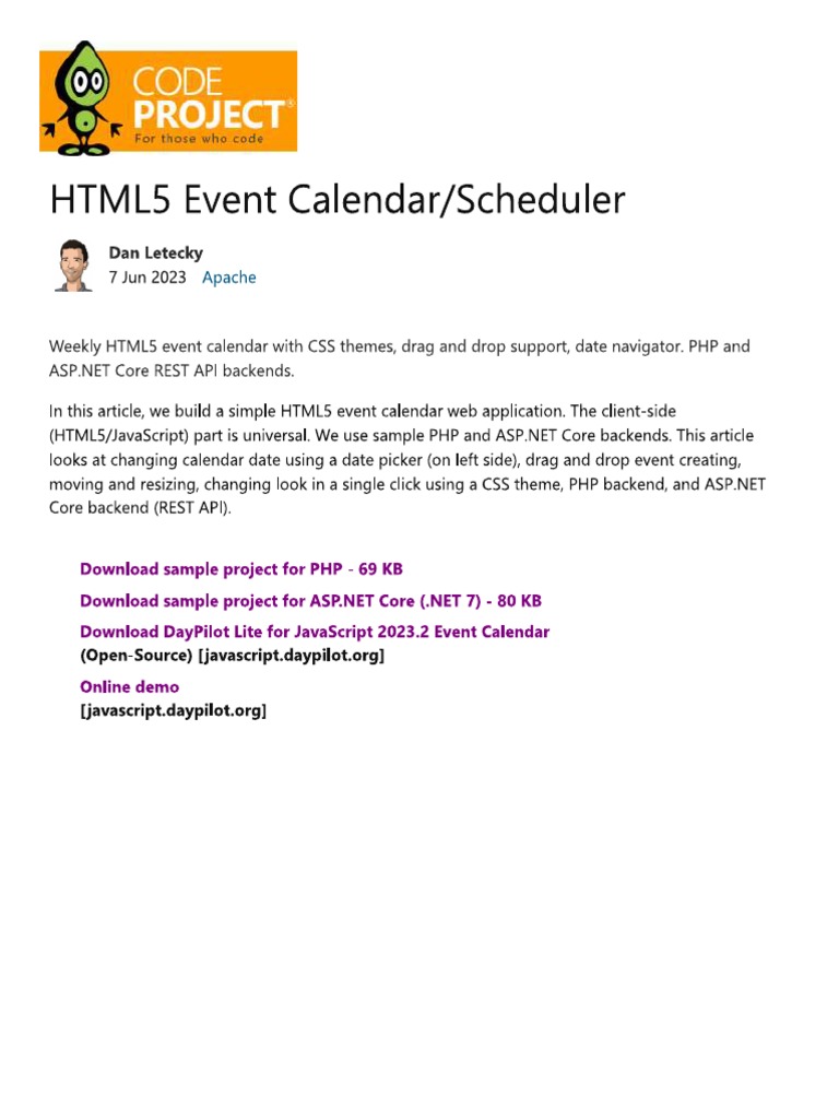 HTML5 Event Calendar - Scheduler | PDF