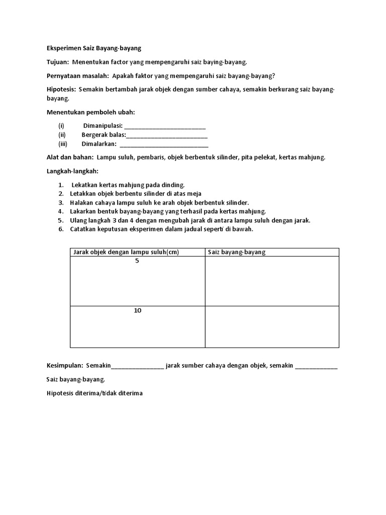 Eksperimen Saiz Bayang | PDF