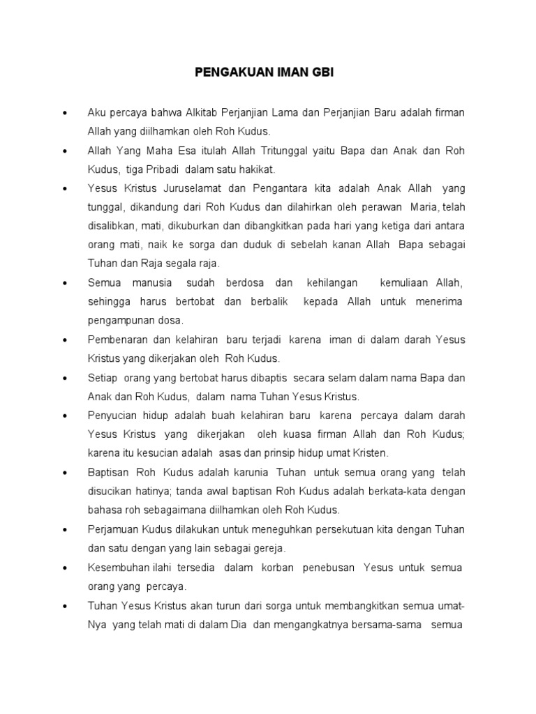 Pengakuan Iman Gbi | PDF