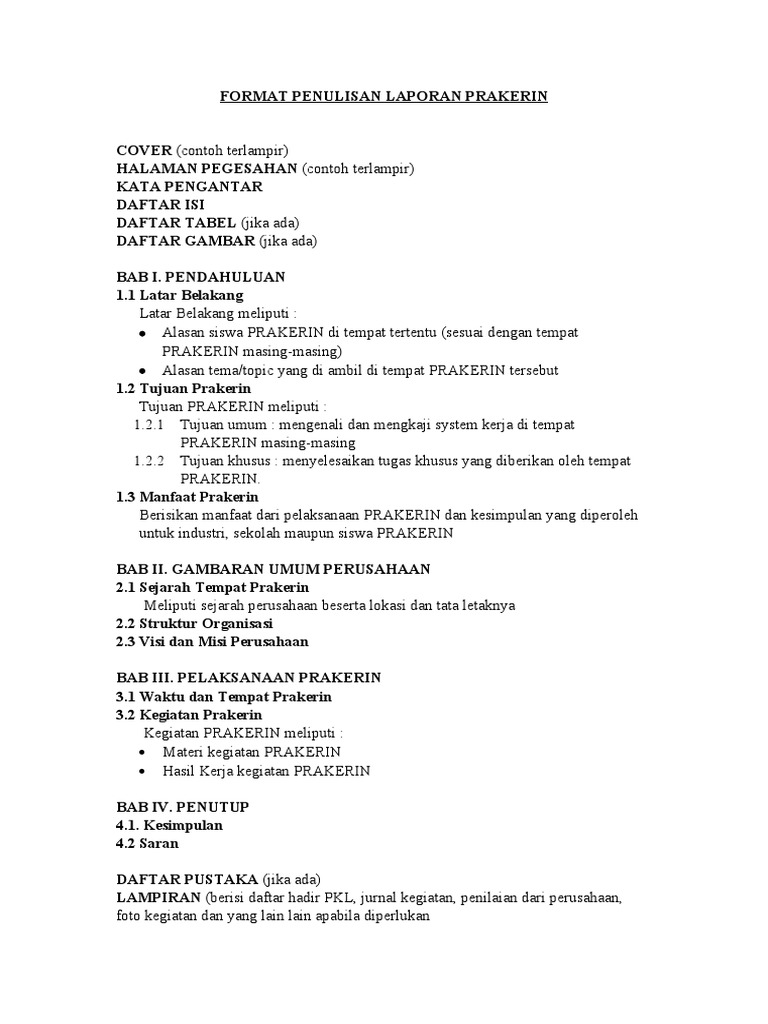 Format Penulisan Laporan Prakerin | PDF