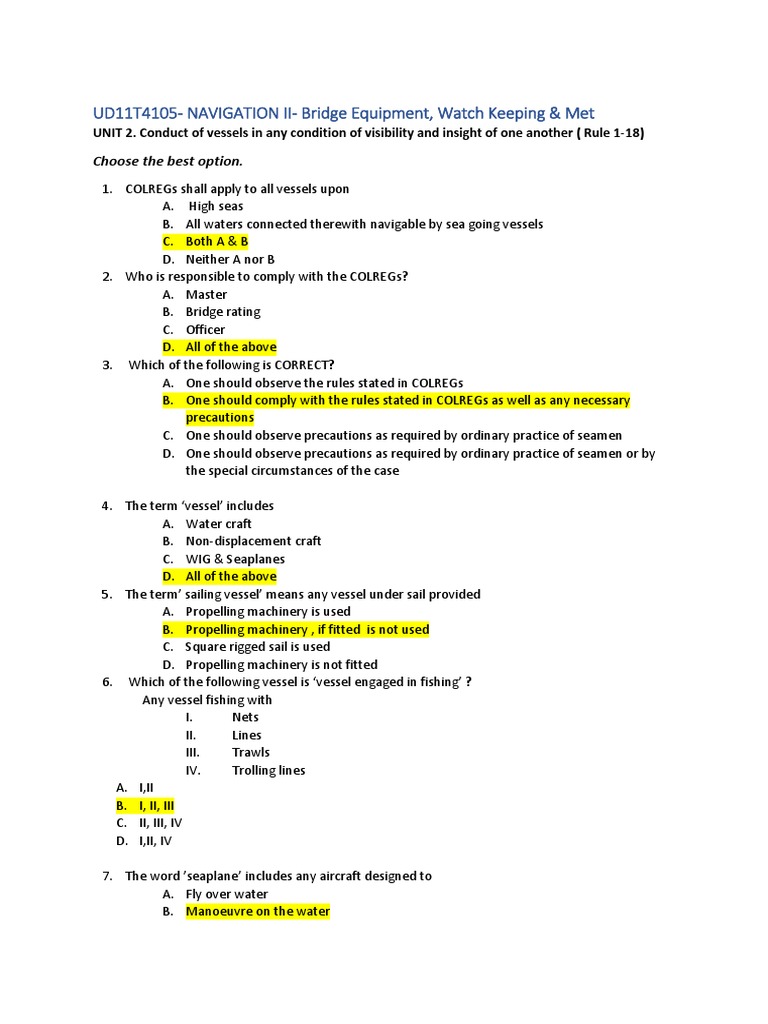 T105 - Navigation II Unit 2 COLREG (1-18) (8 Files Merged) | PDF