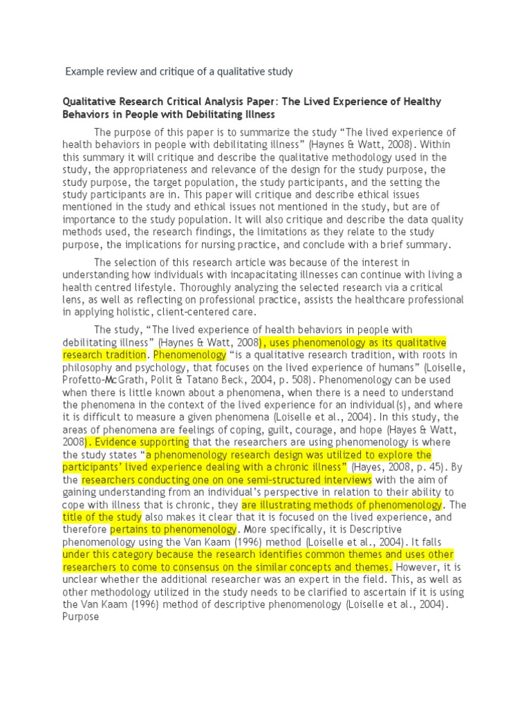 Example Review and Critique of A Qualitative Study | PDF | Qualitative ...