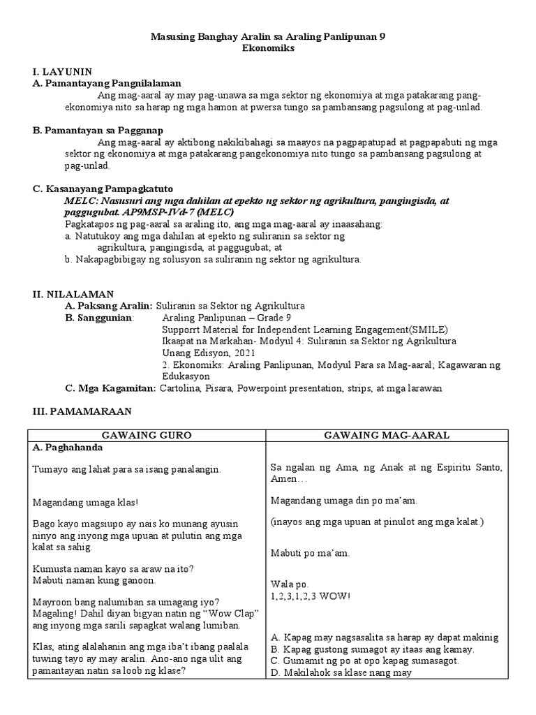 Masusin Banghay Aralin Sa Araling Panlipunan 9 | PDF