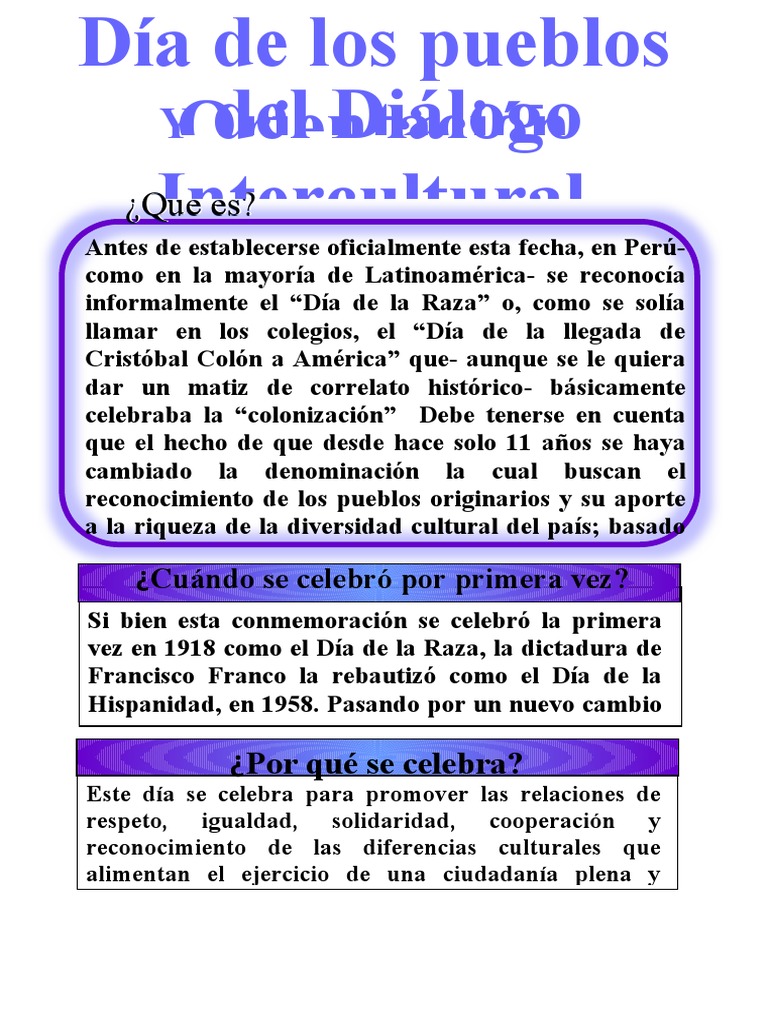 Día de Los Pueblos Originarios y Del Diálogo Intercultural | PDF ...