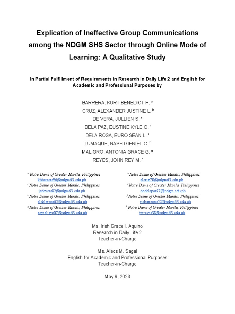 Explication of Ineffective Group Communications Among The NDGM SHS ...