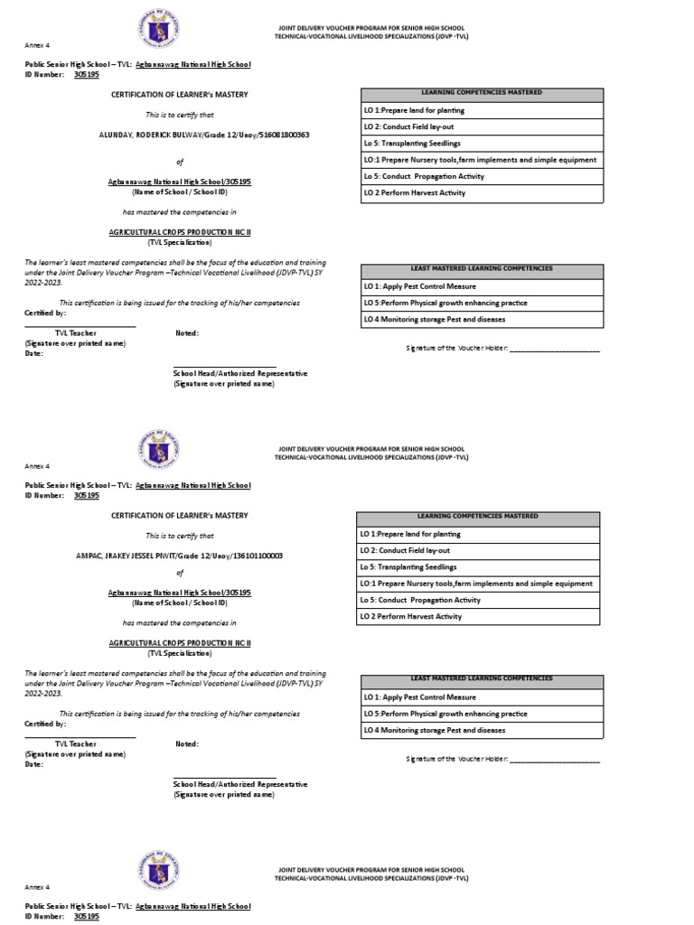Annex 4 JDVP Certificate | PDF