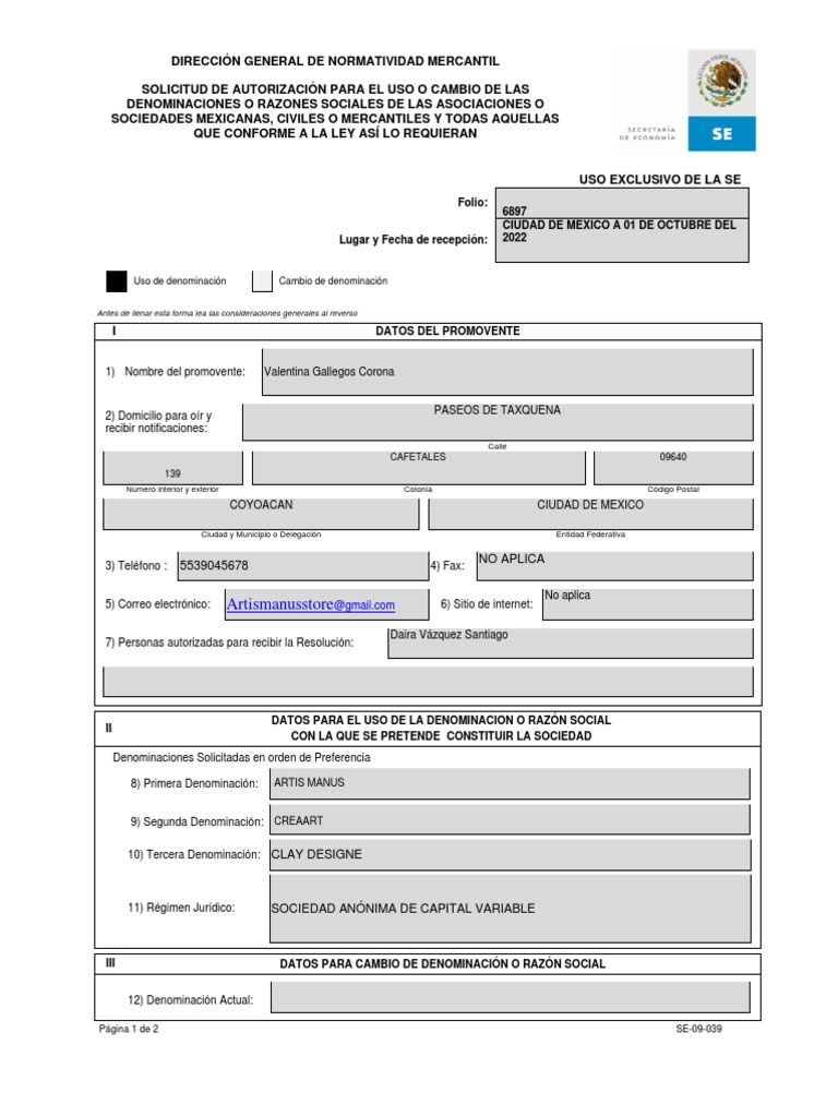 Formato de Alta e Inscripción Dela Empresa A La Secretaria de Economía | PDF | Privacidad de la ...