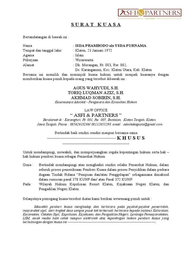 Surat Kuasa Penanganan Kasus Hukum | PDF | Politik | Ilmu Sosial