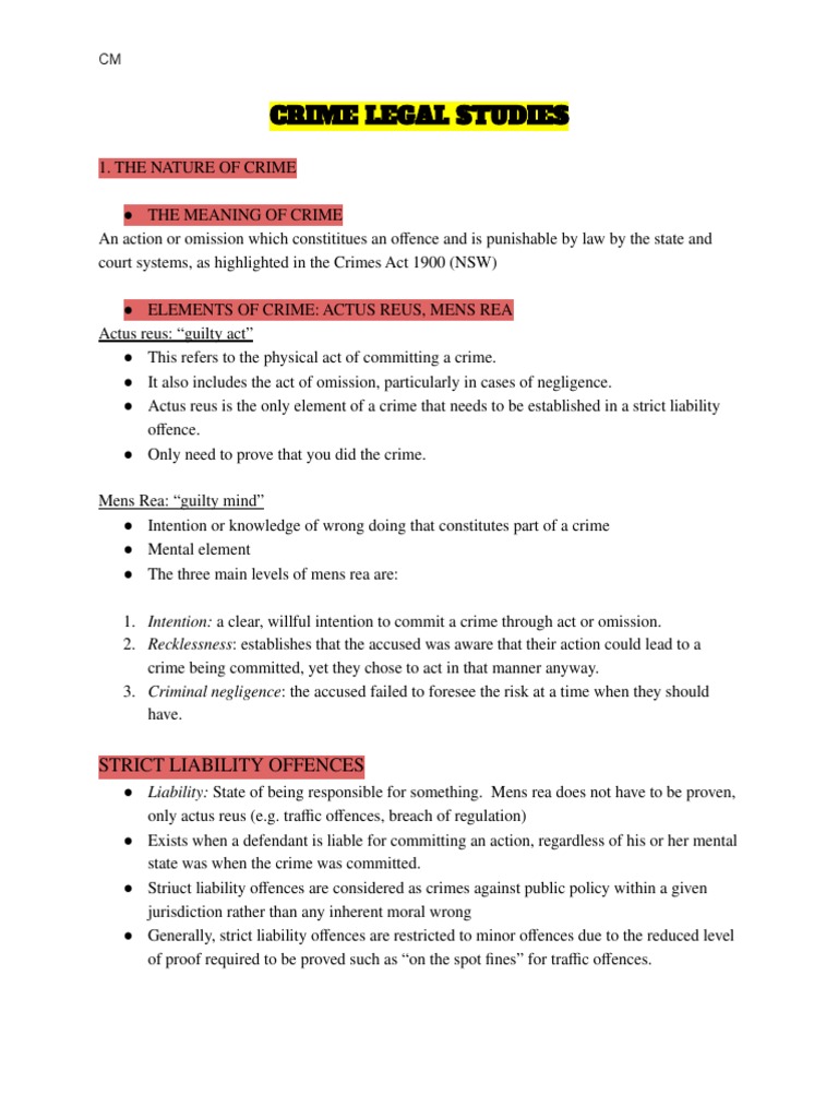 Crime-Legal-Studies-Study Notes | PDF | Mens Rea | Arrest