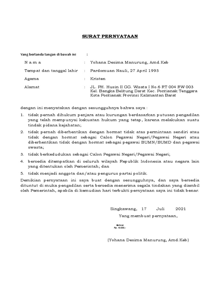 6672 Form SURAT PERNYATAAN CPNS 2021 FIX | PDF