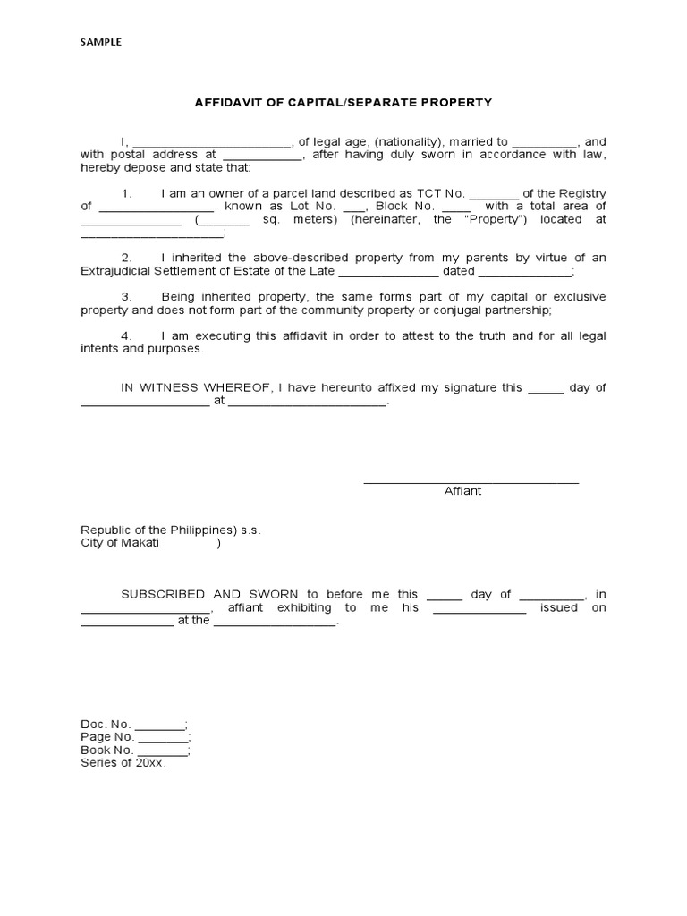 Sample AFFIDAVIT OF CAPITAL PROP | PDF