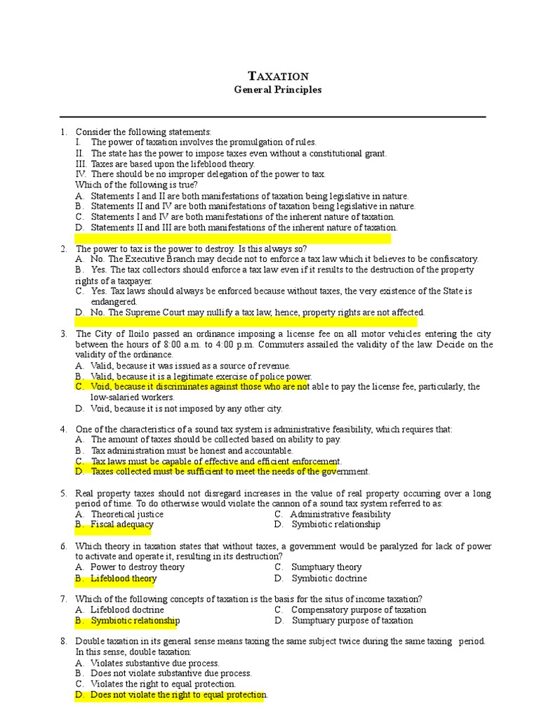 Taxation Multiple Choice Questions and Answers - Compress | PDF | Taxes ...