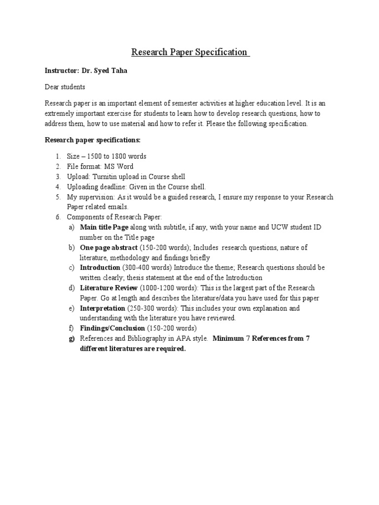 Research Paper Specification | PDF