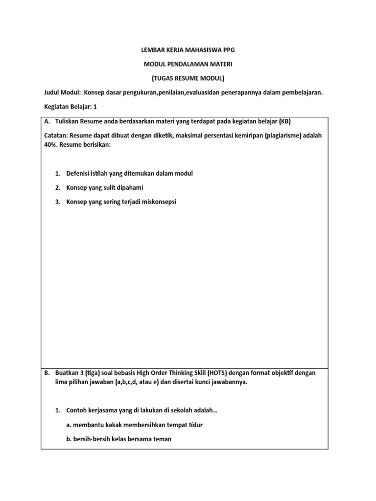 Lembar Kerja Mahasiswa PPG Resume Modul | PDF